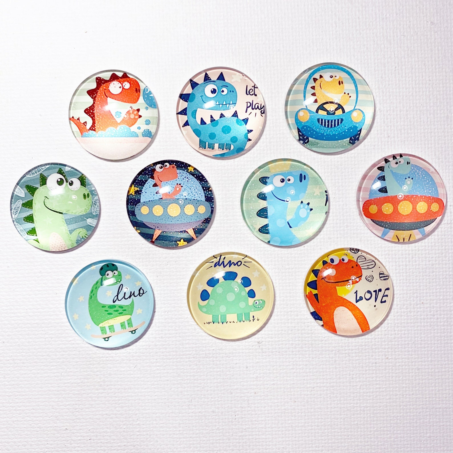 CARTOON DINOSAUR MAGNET Set of 10 One Inch Round Glass Dome Gift ...