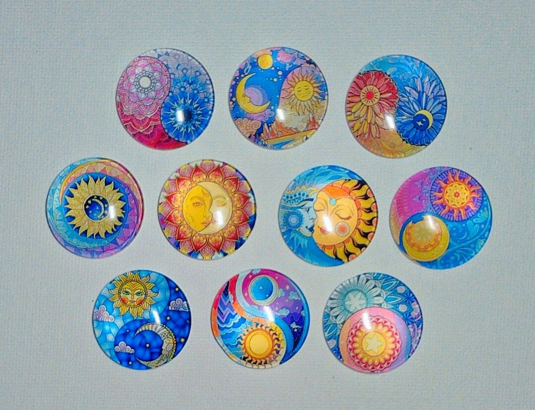 SUN MOON CELESTIAL Magnet Set of 10 One Inch Round Glass Dome Mom ...