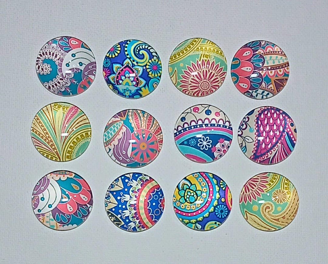 BOHO ABSTRACT MAGNET Set of 12 One Inch Round Glass Dome **floral ...