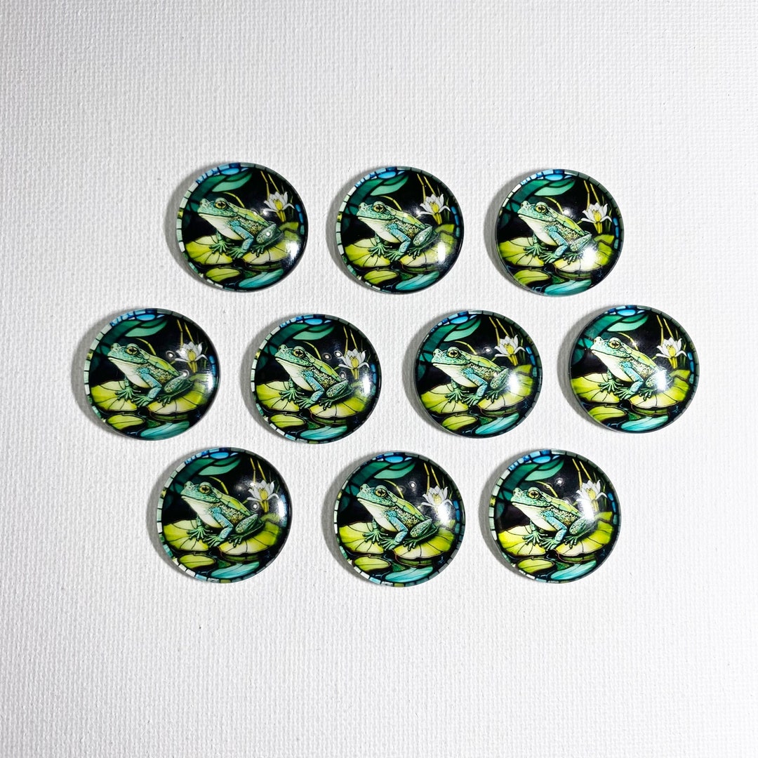 FROG Magnets Set of 10 One Inch Round Glass Dome ALL SAME Design Green ...