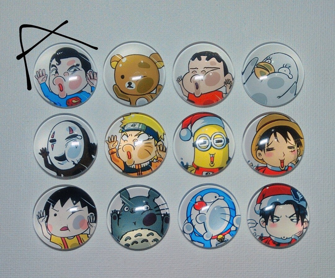 ANIME CARTOON CHARACTERS Magnet Set of 12 One Inch Round Glass Dome ...