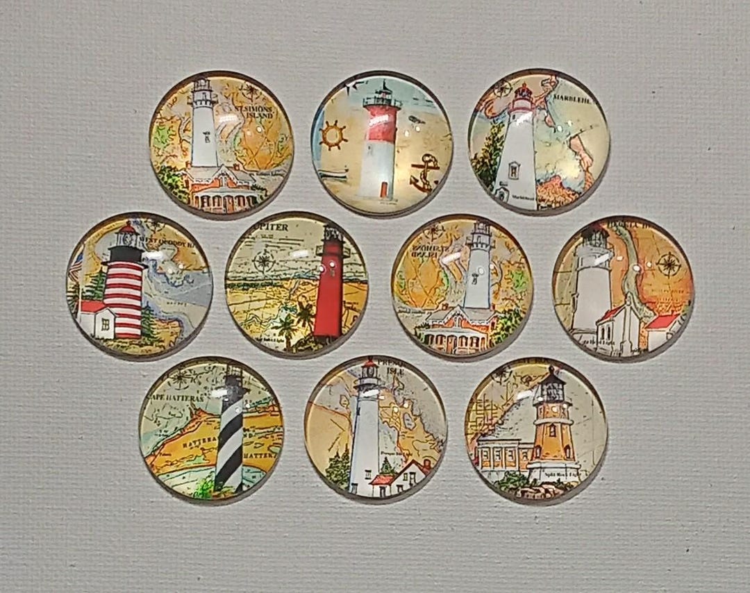 USA LIGHTHOUSES MAGNET Set of 10 One Inch Round Glass Dome - Etsy