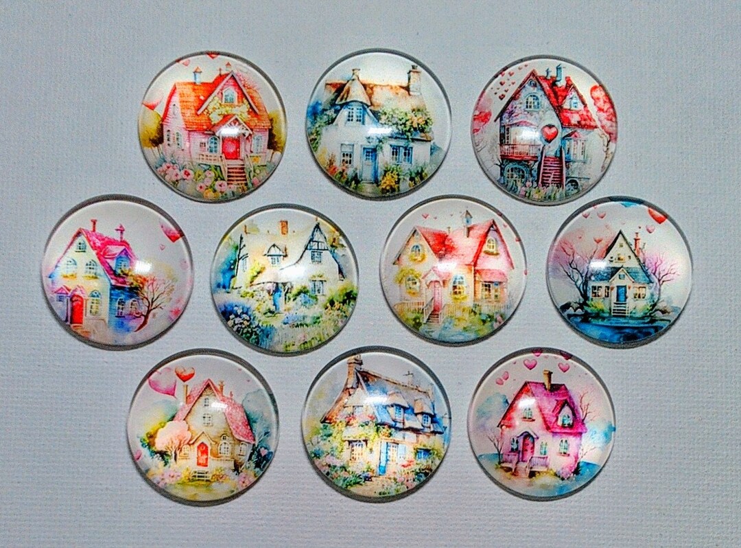 HOUSE MAGNETS Set of 10 One Inch Round Glass Dome *soft and Bright ...