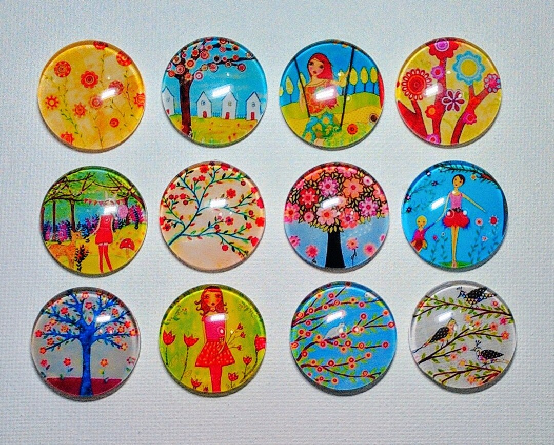 WHIMSICAL NATURE ART Magnets Set of 12 One Inch Round Glass Dome - Etsy