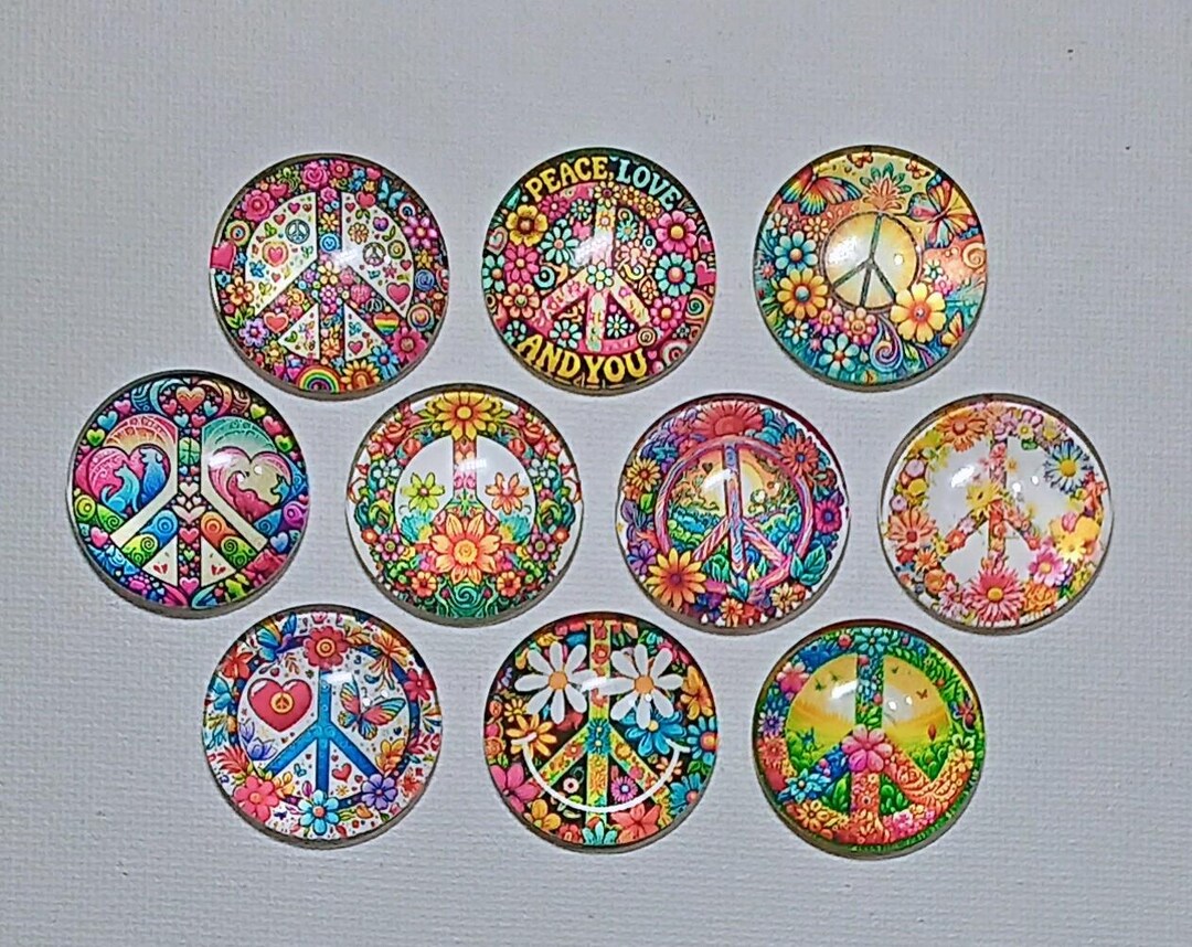 Retro Floral PEACE SIGN Magnet Set of 10 One Inch Round Glass Dome - Etsy