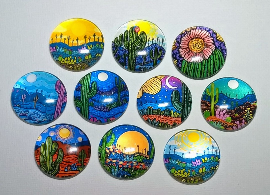 CONTEMPORARY Desert LANDSCAPE MAGNET Set of 10 1 Round Glass Dome ...
