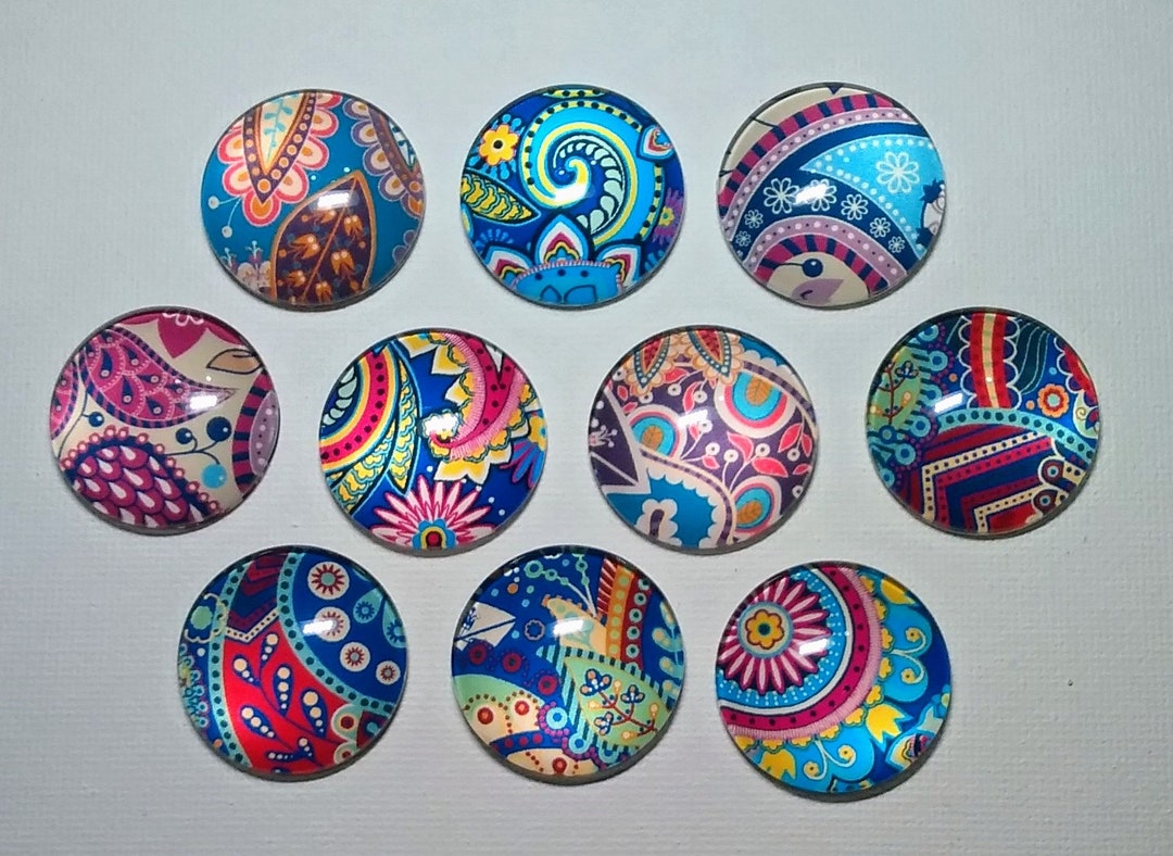 BOHO PAISLEY FLORAL Magnet Set of 10 One Inch Round Glass Dome ...