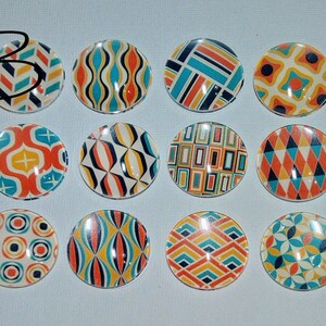 MCM RETRO MAGNETS choose Set A or B Set of 12 One Inch Round Glass Dome ...