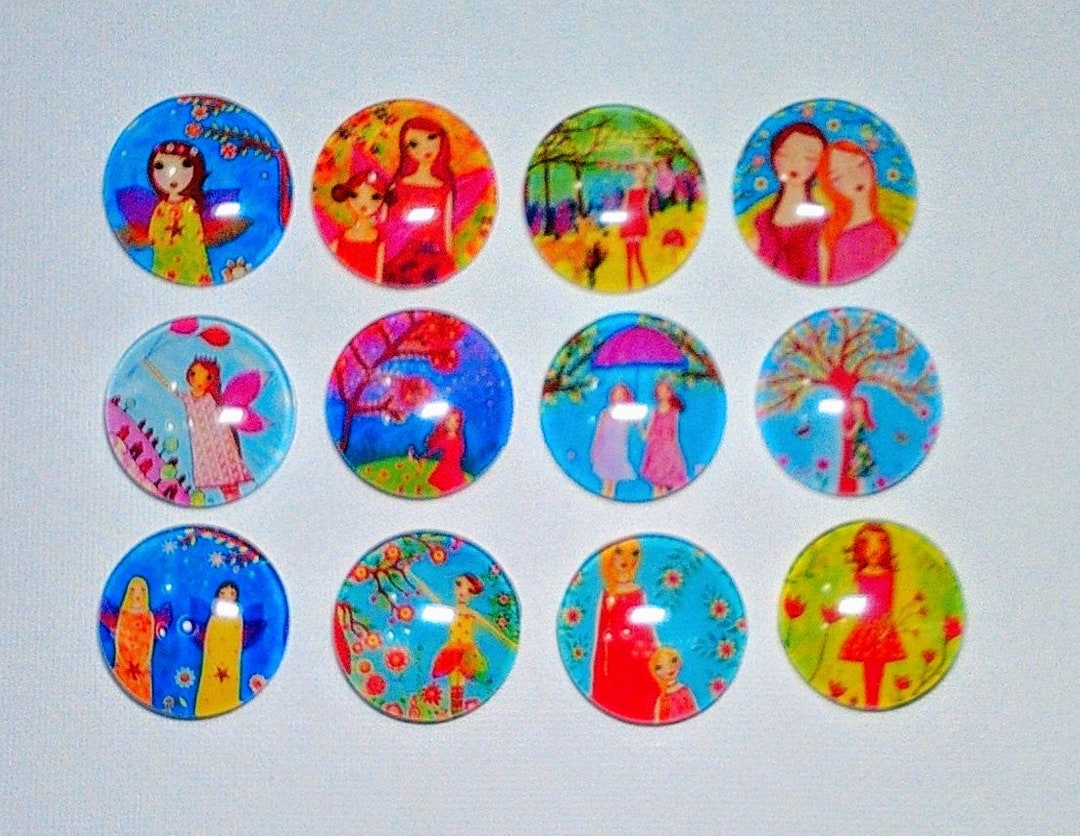WOMEN DAUGHTER CHILD Angels Magnets Set of 12 One Inch Round Glass Dome ...