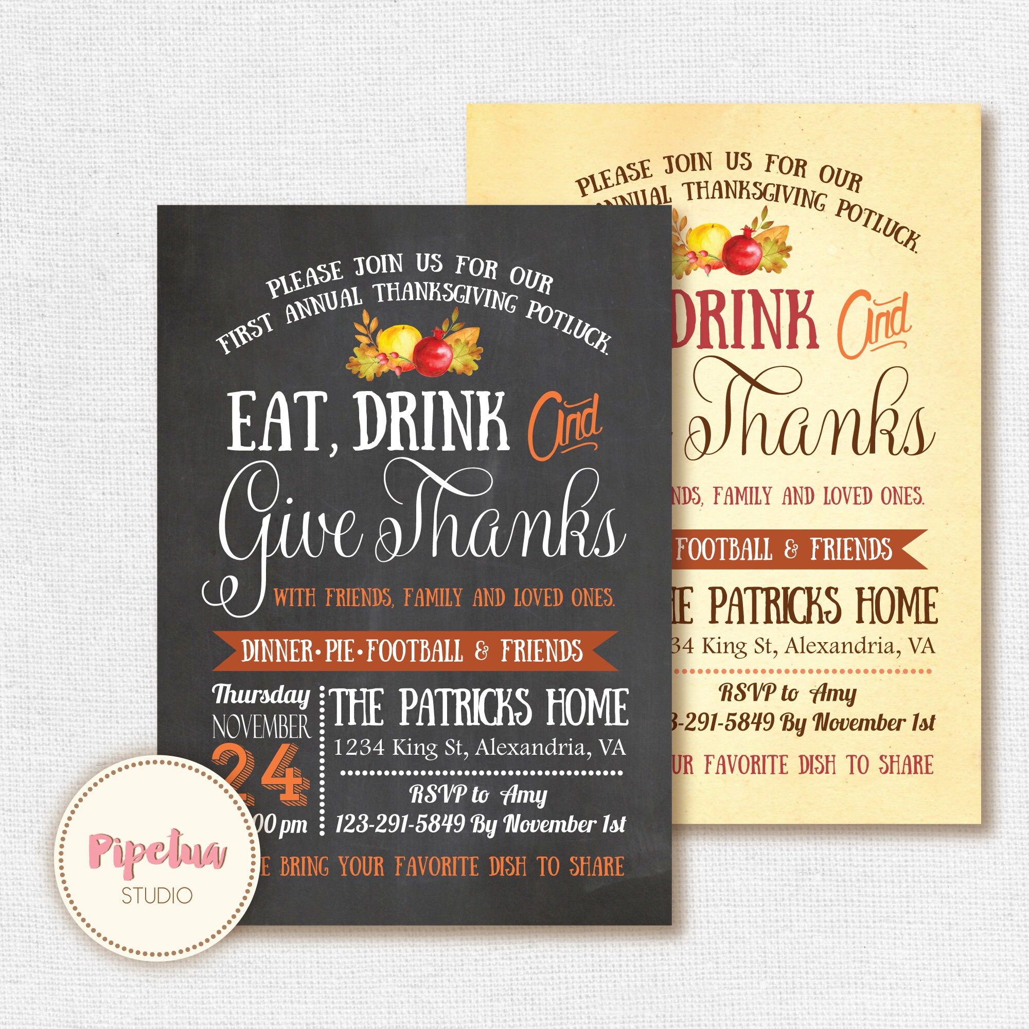 Thanksgiving invitation. Printable Thanksgiving invite. | Etsy