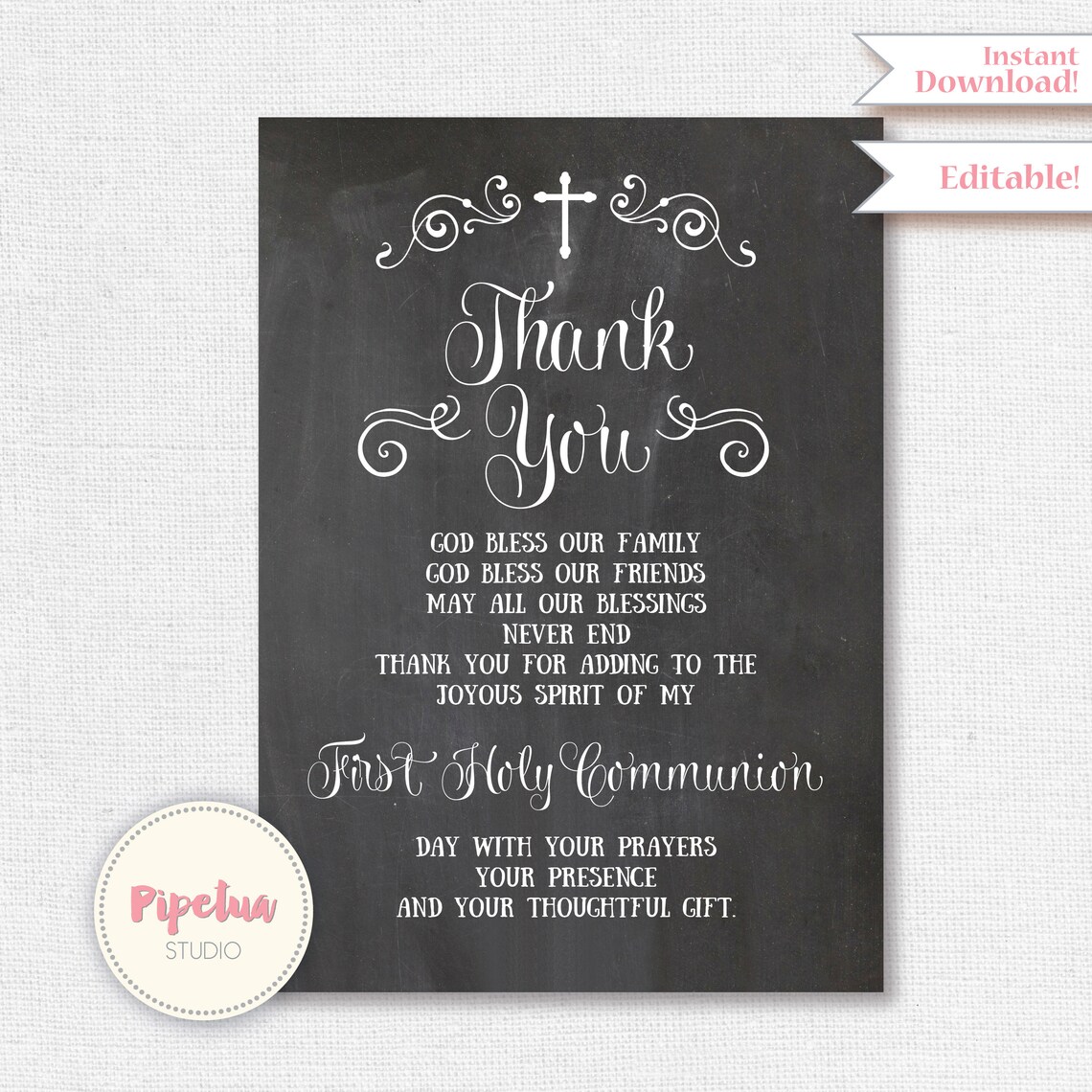 First Communion Thank You Card. Chalkboard First Holy - Etsy