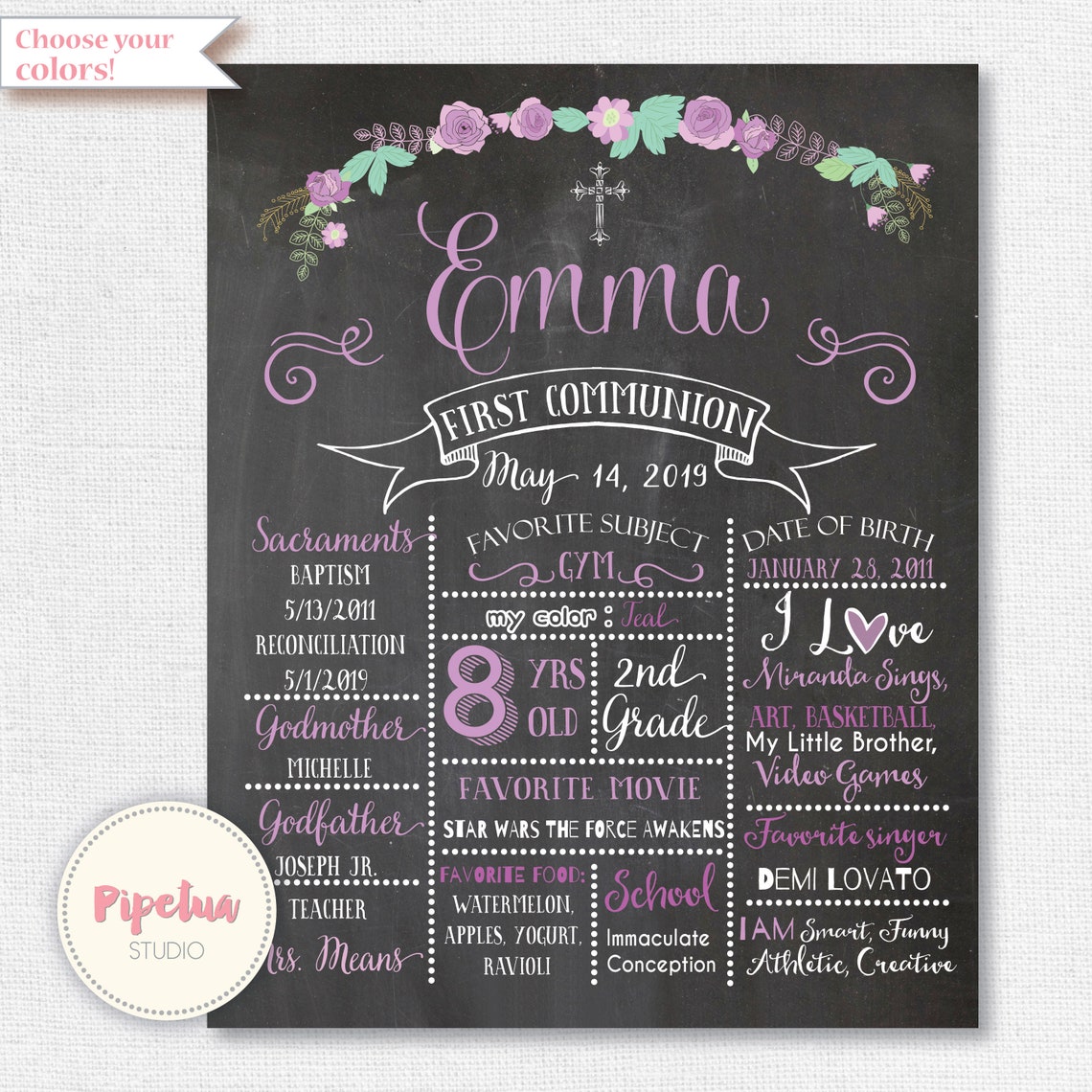 Chalkboard Poster. First Communion Poster. Baptism Poster. First ...