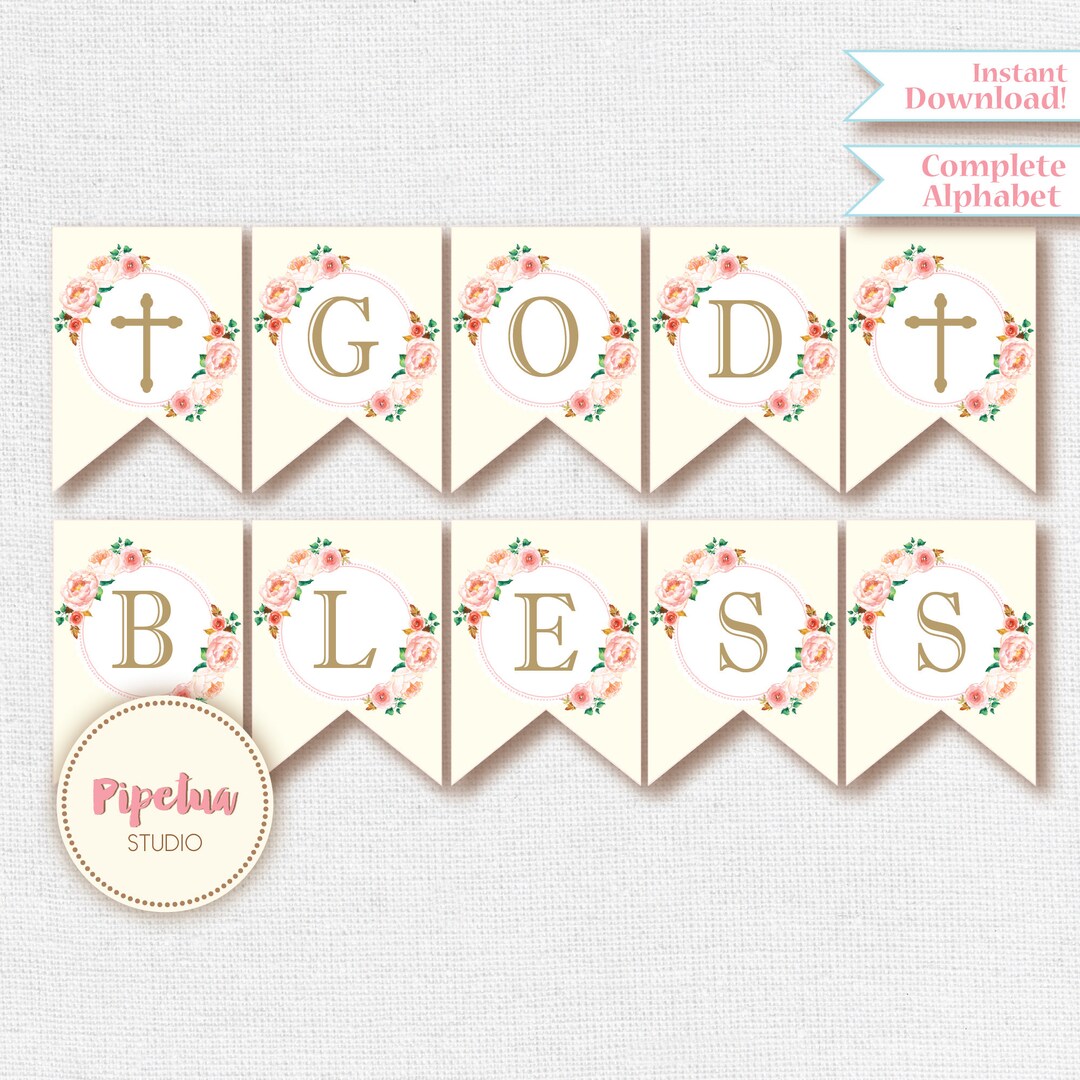 Communion Banner. Baptism Banner. God Bless Banner. Printable Floral ...