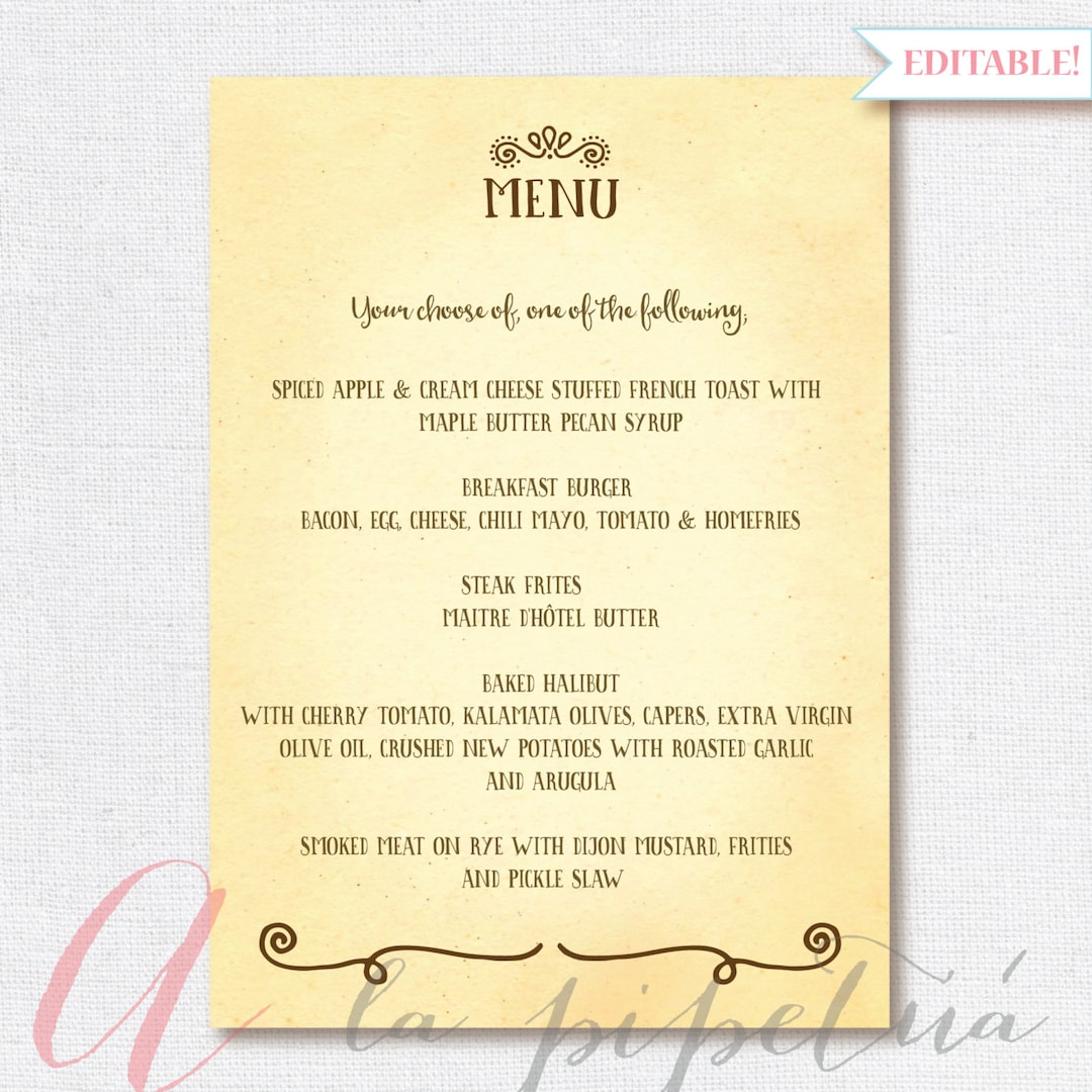 Menu Template. Editable Menu Template. Rustic Menu. Vintage Menu ...