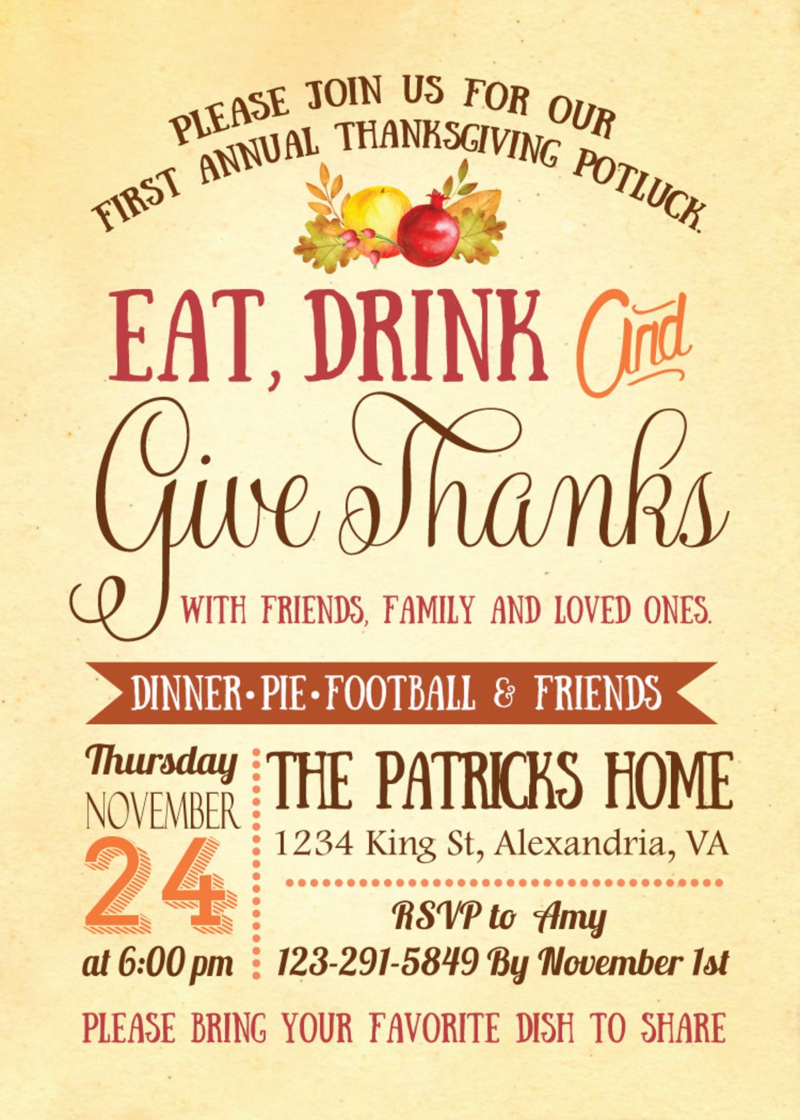 Thanksgiving Invitation. Printable Thanksgiving Invite. - Etsy