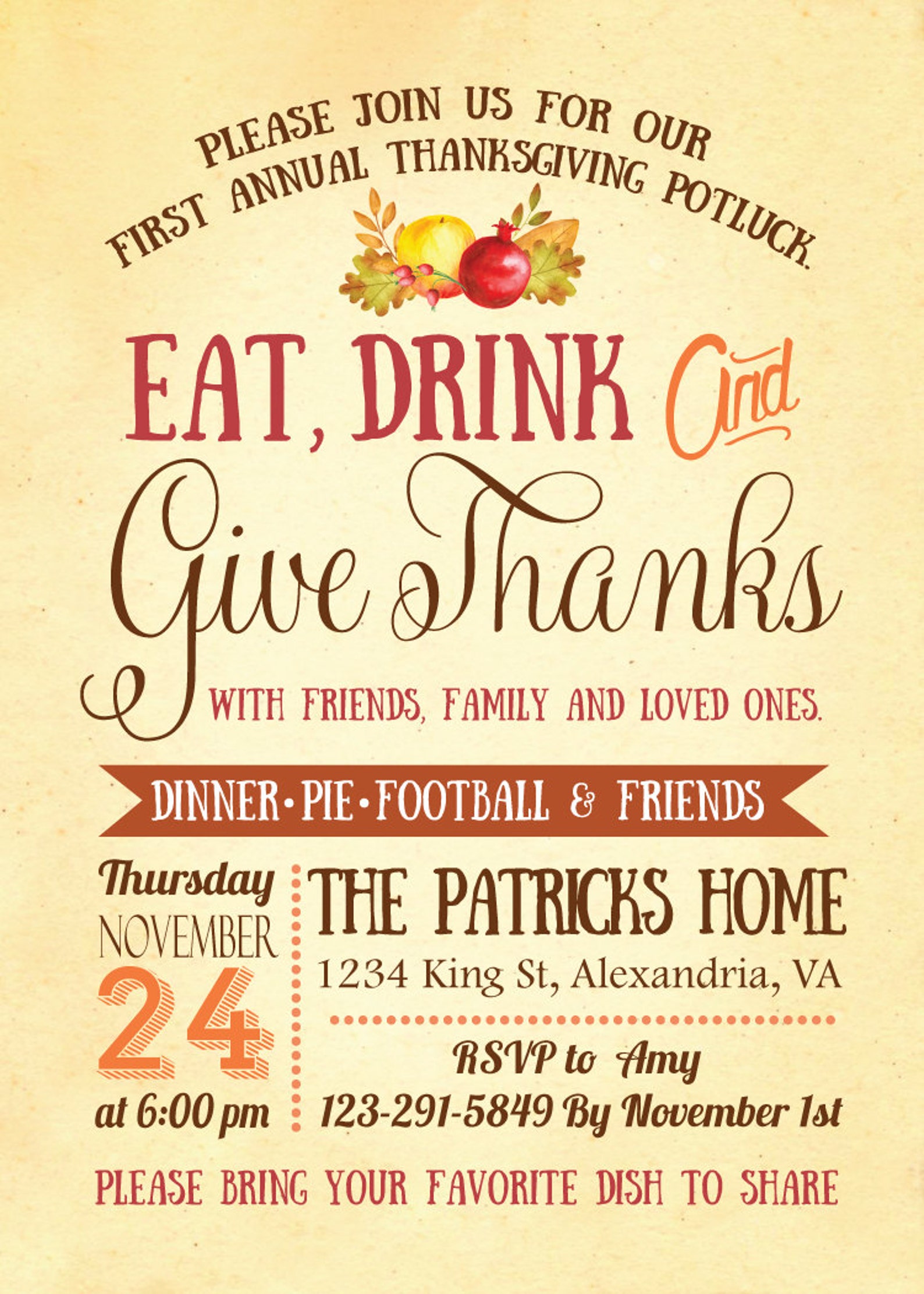 Thanksgiving Invitation. Printable Thanksgiving Invite. - Etsy