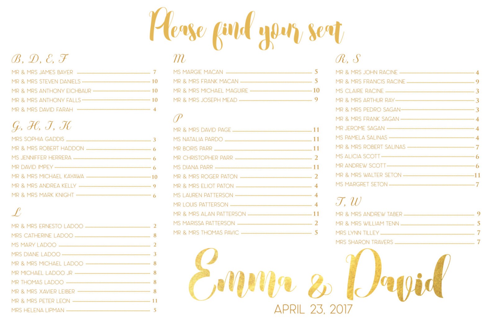 Wedding Seating Chart. Printable Wedding Seating Chart. - Etsy