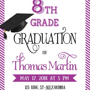 8th Grade Graduation Invite. Printable Graduation Invitation. 8th Grade ...