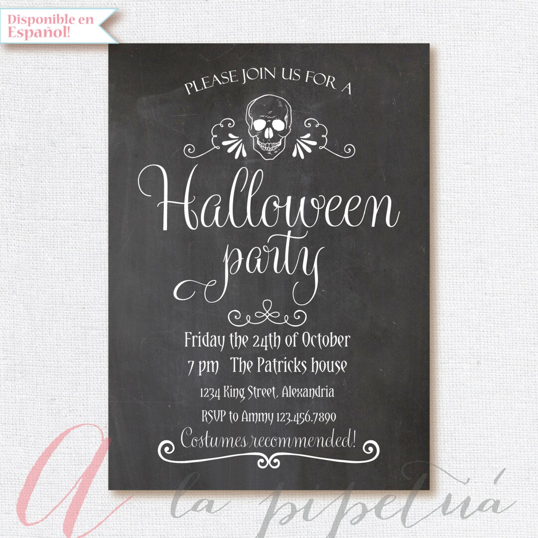 Halloween Invite, DIY, Spooky Halloween Invitation, Chalkboard ...