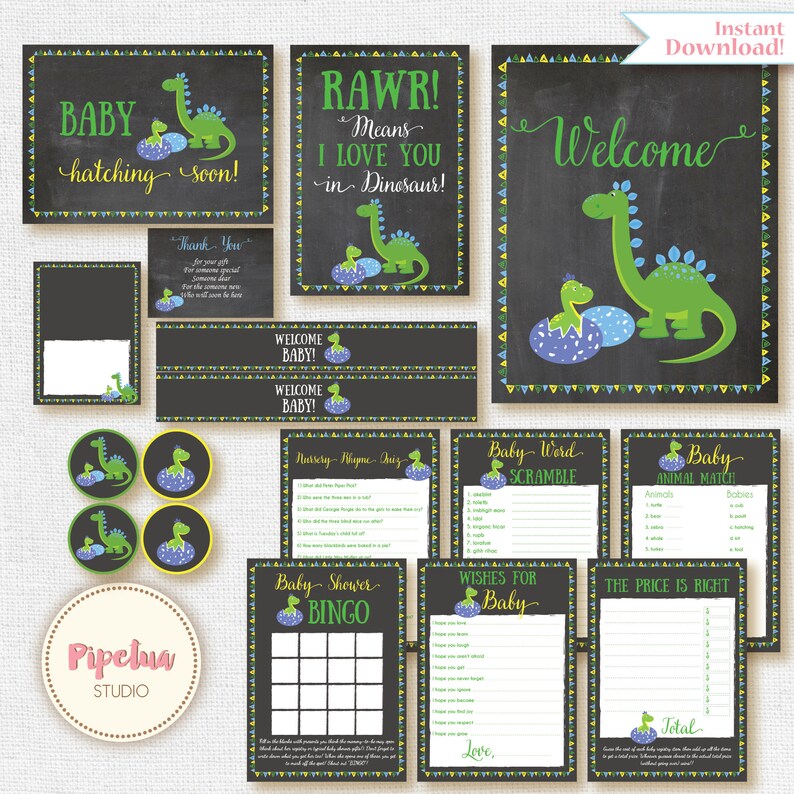 Dinosaur Baby Shower Games. Dinosaur babyshower printables. | Etsy