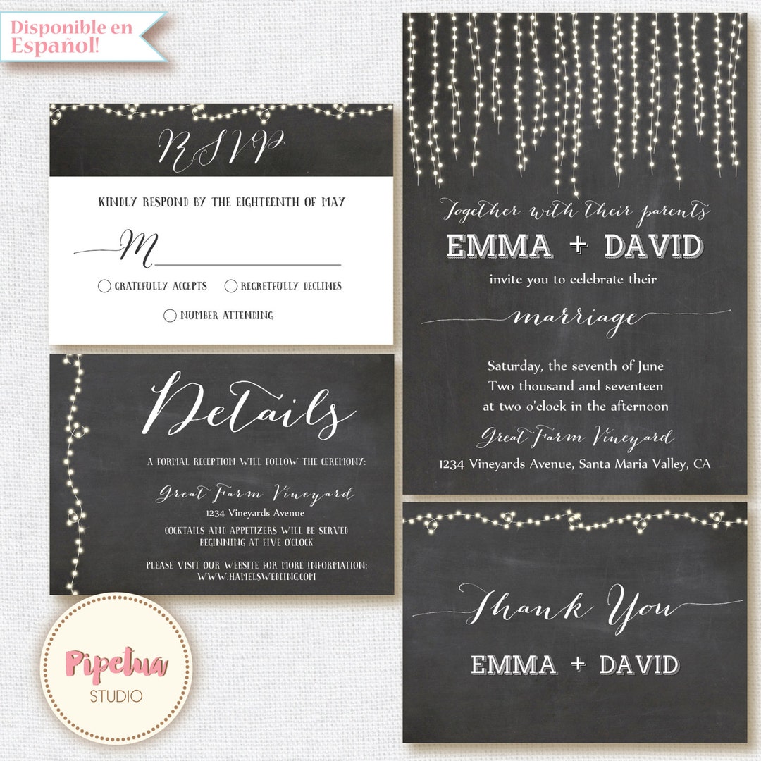 Wedding Invitation Suite. Wedding String Lights Invitation - Etsy