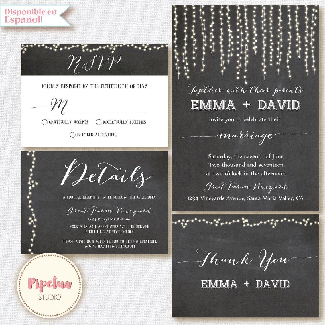 Wedding Invitation Suite. Wedding String Lights Invitation - Etsy