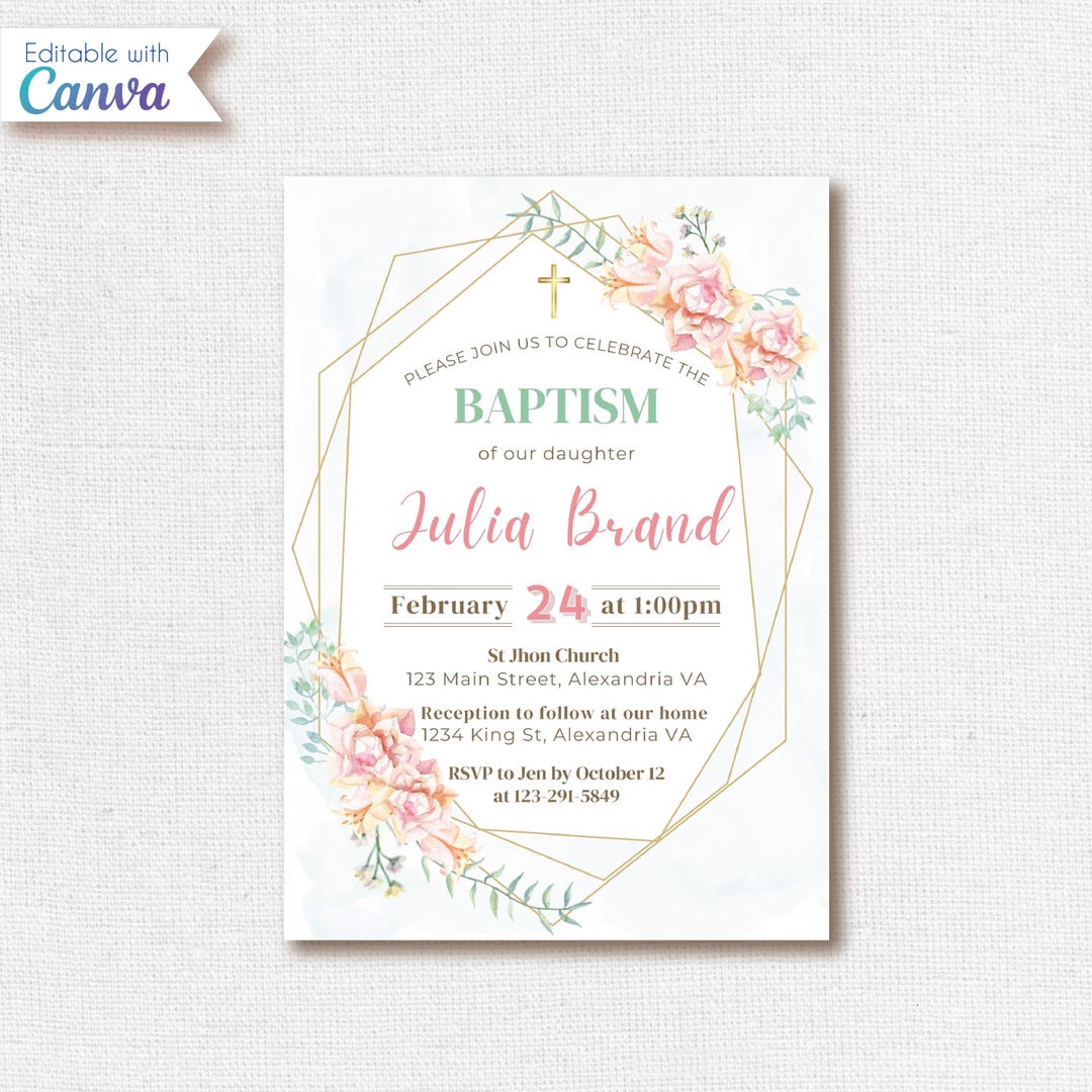 Faire-part de baptême. Invitation florale de baptême. Faire-part de ...