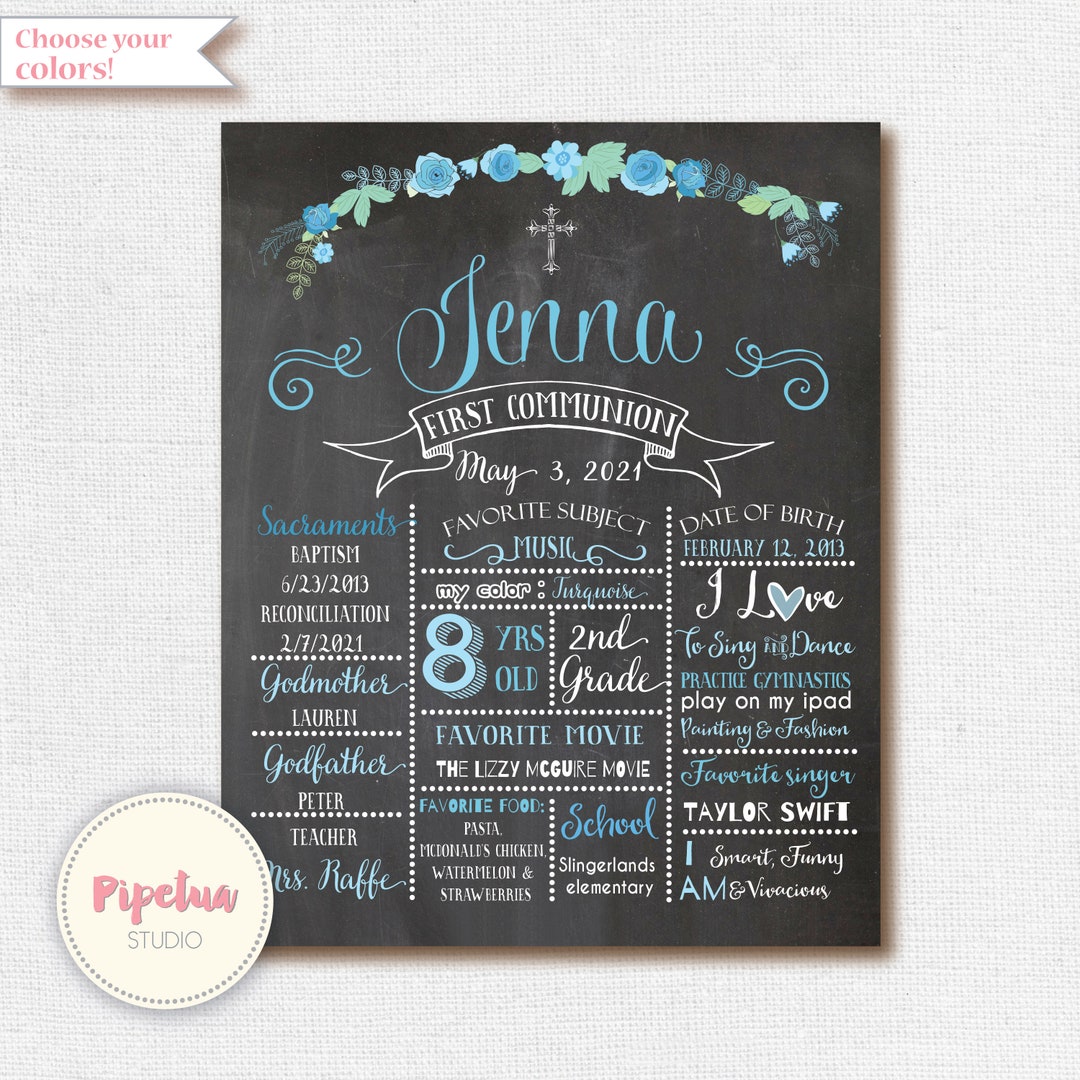 First Communion Poster. Chalkboard Poster. Baptism Poster. First ...