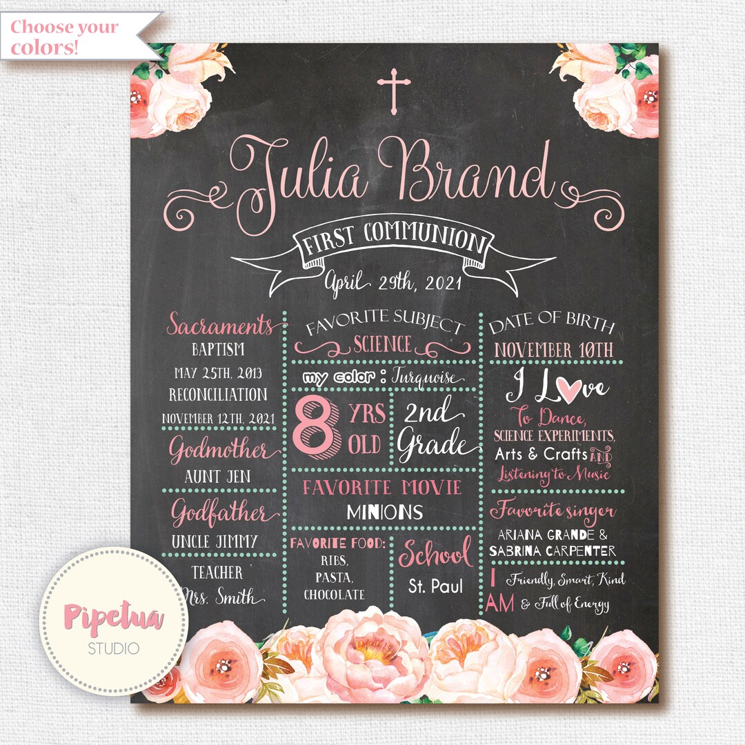 First Communion Poster. First Holy Communion Chalkboard Sign. Baptism ...