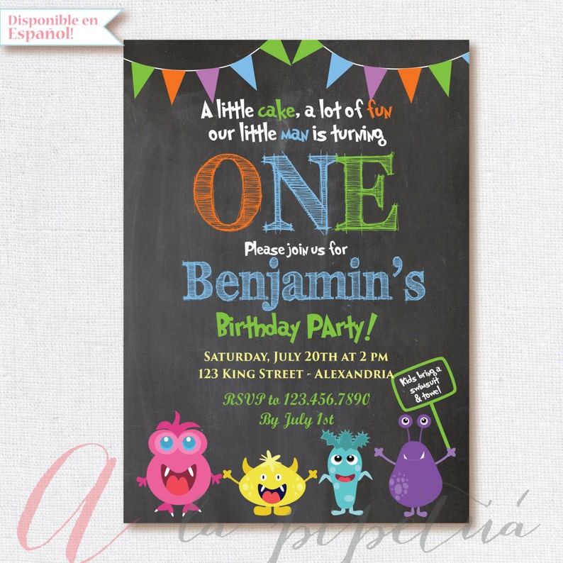 Little Monsters Birthday Invitation . Chalkboard Invitation. - Etsy