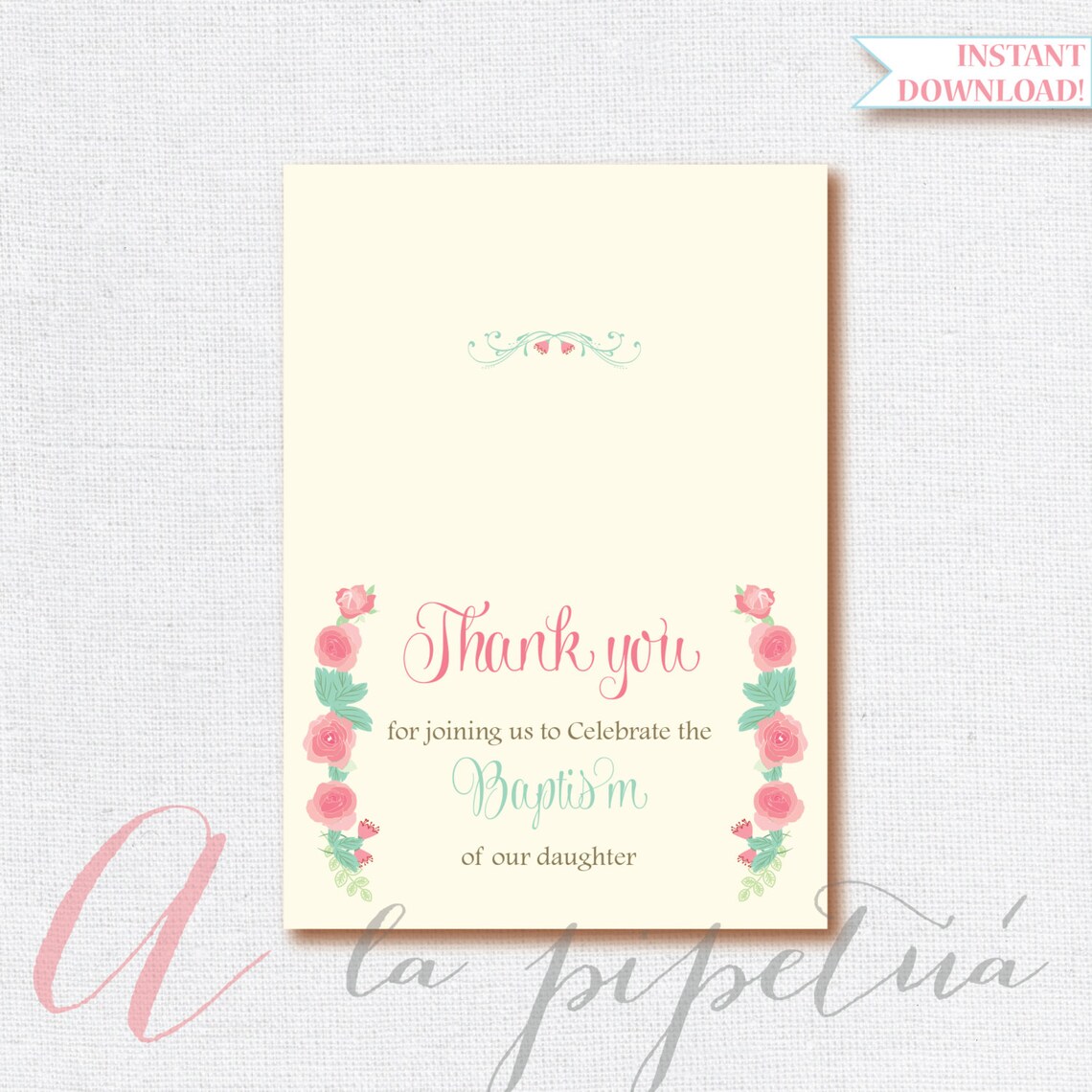 Thank You Card .baptism Thank You Card.foldable Thank You - Etsy
