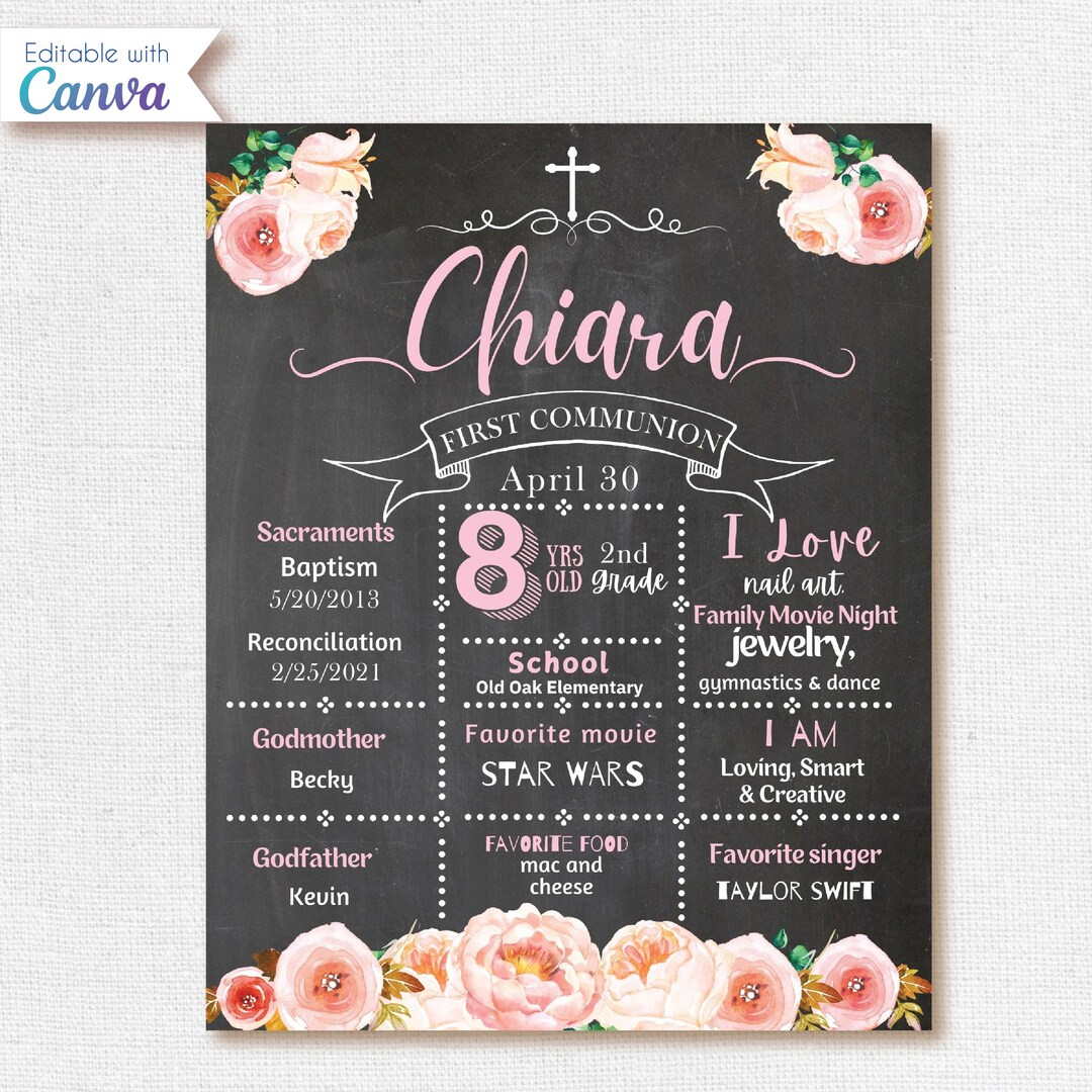 First Communion Poster. First Communion Chalkboard Poster. First Holy ...