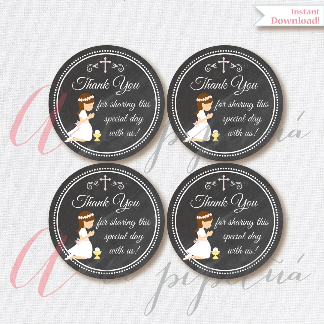 Thank You Favor Tags .first Communion Tags. Chalkboard Tags. Printable ...