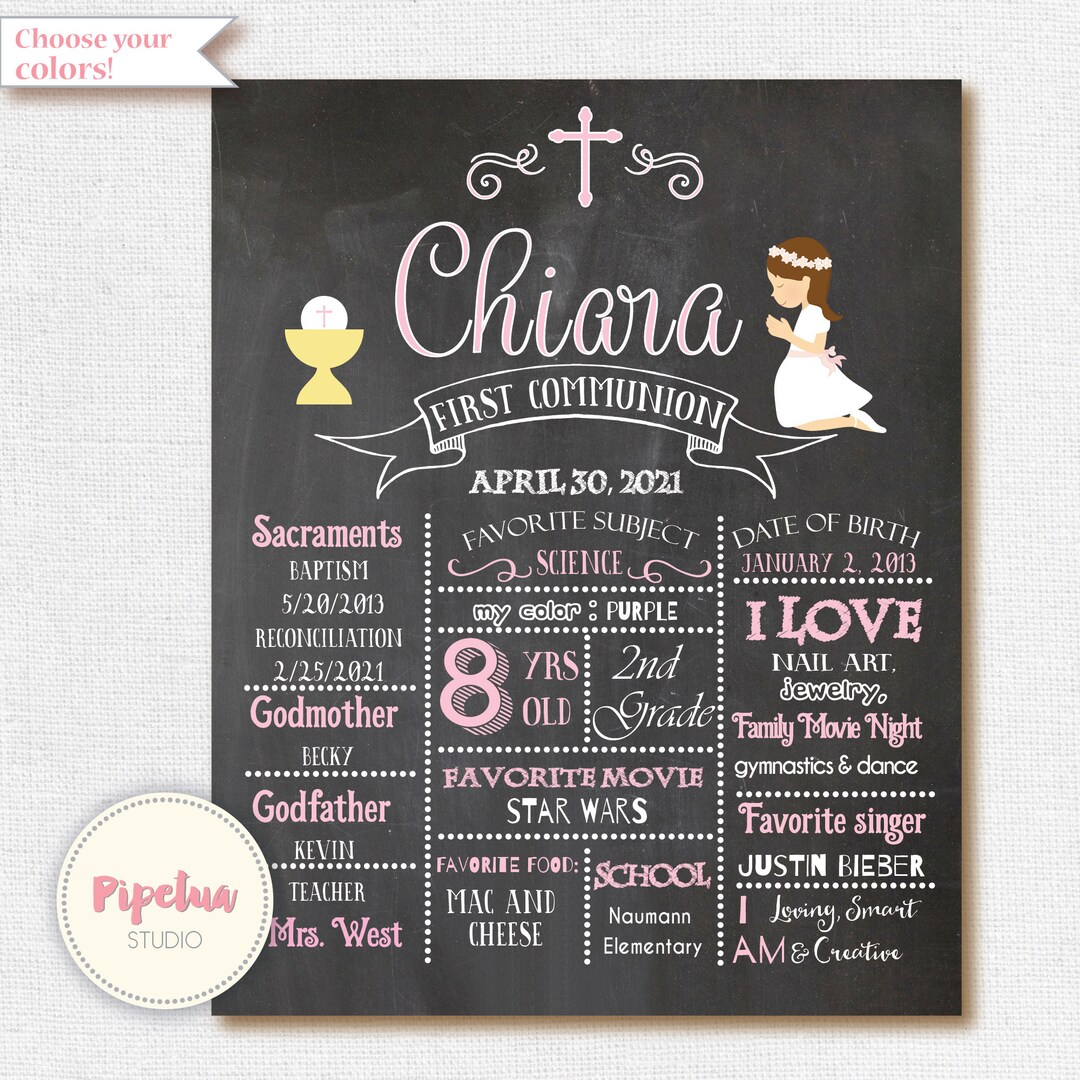 First Communion Poster. First Holy Communion Sign. Chalkboard Poster ...