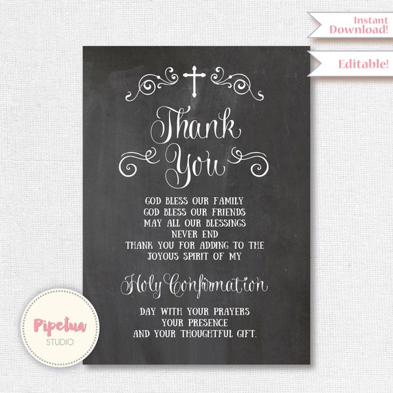 Confirmation Thank You Card. Chalkboard Holy Confirmation. | Etsy