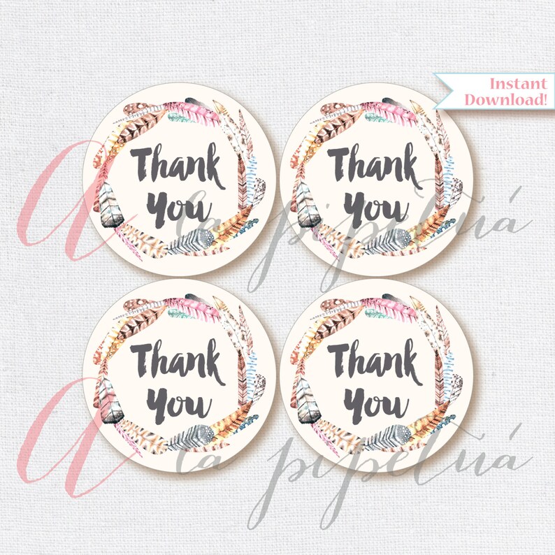 Thank You Favor Tags .boho Tags. Feathers Thank You Tag. - Etsy