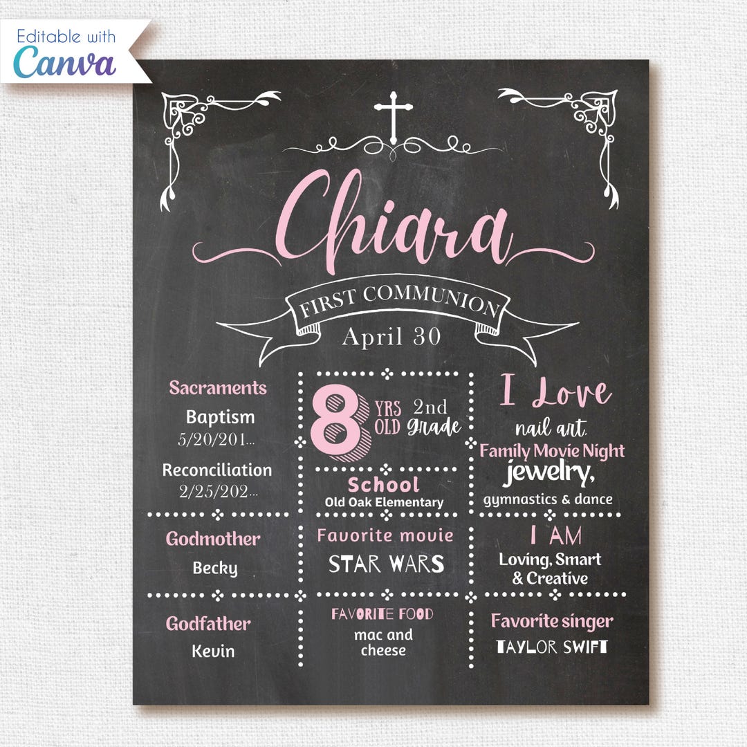 First Communion Poster. First Communion Chalkboard Poster. First Holy ...