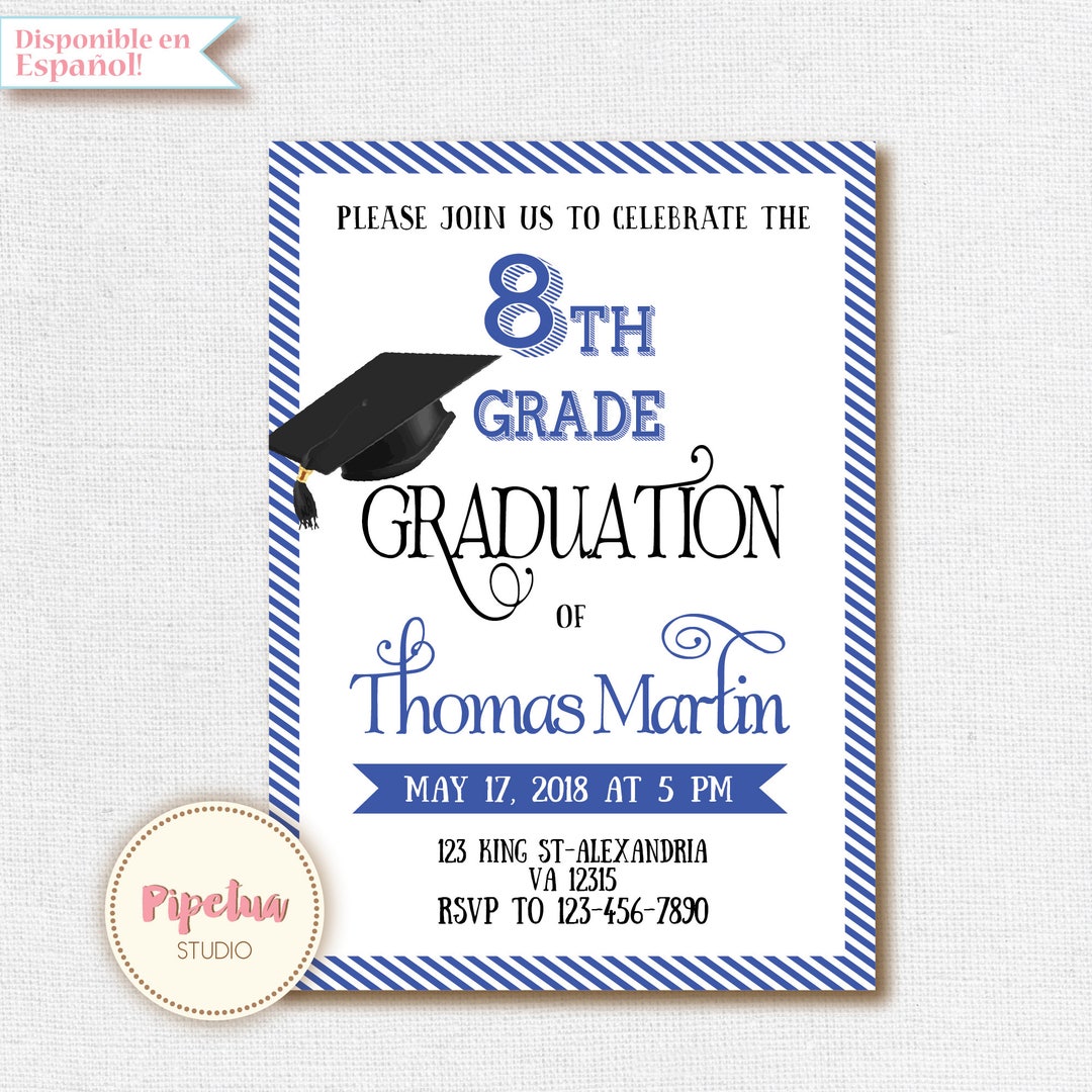 8th Grade Graduation Invite. Printable Graduation Invitation. 8th Grade ...