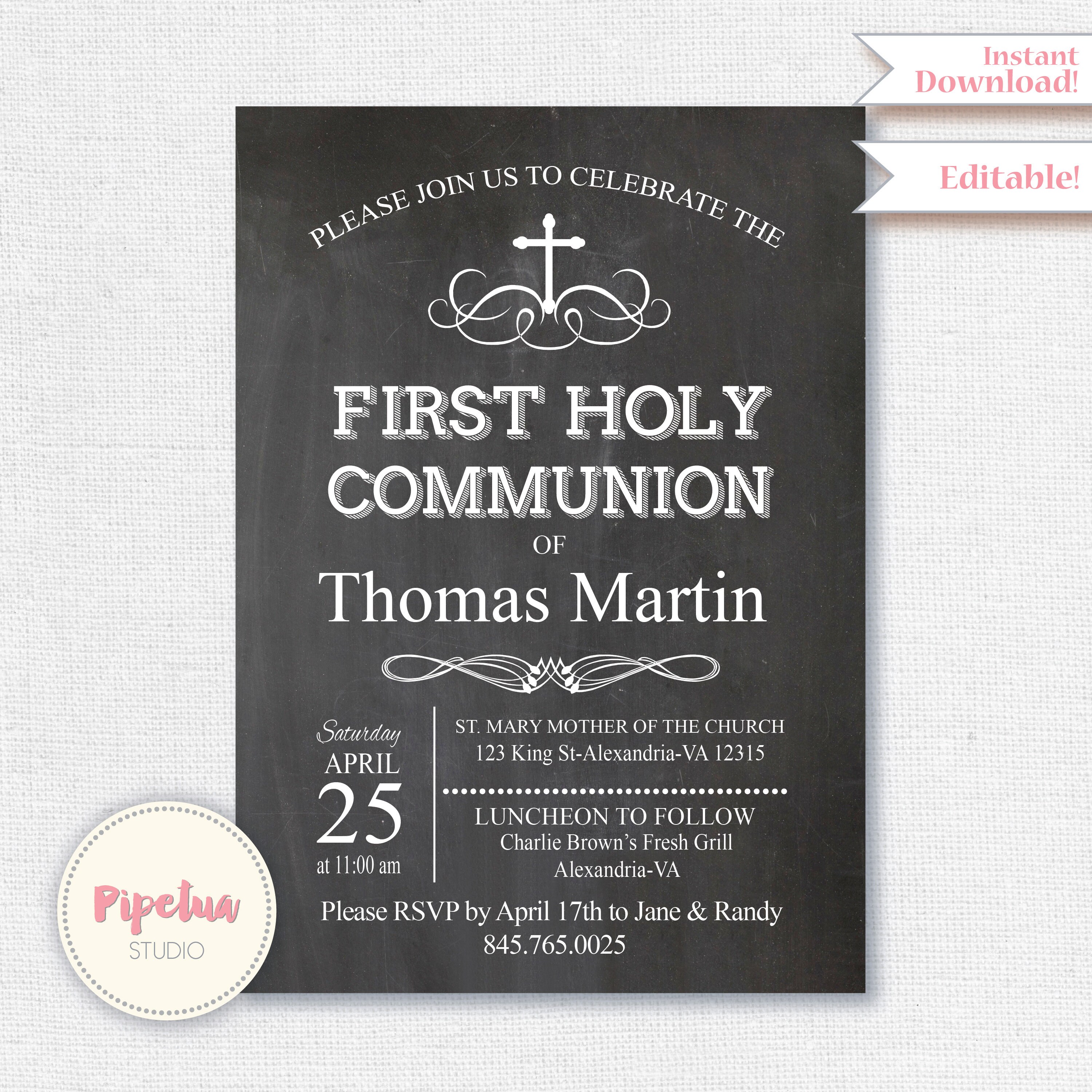 First Communion Invitation. First Holy Communion. Editable | Etsy