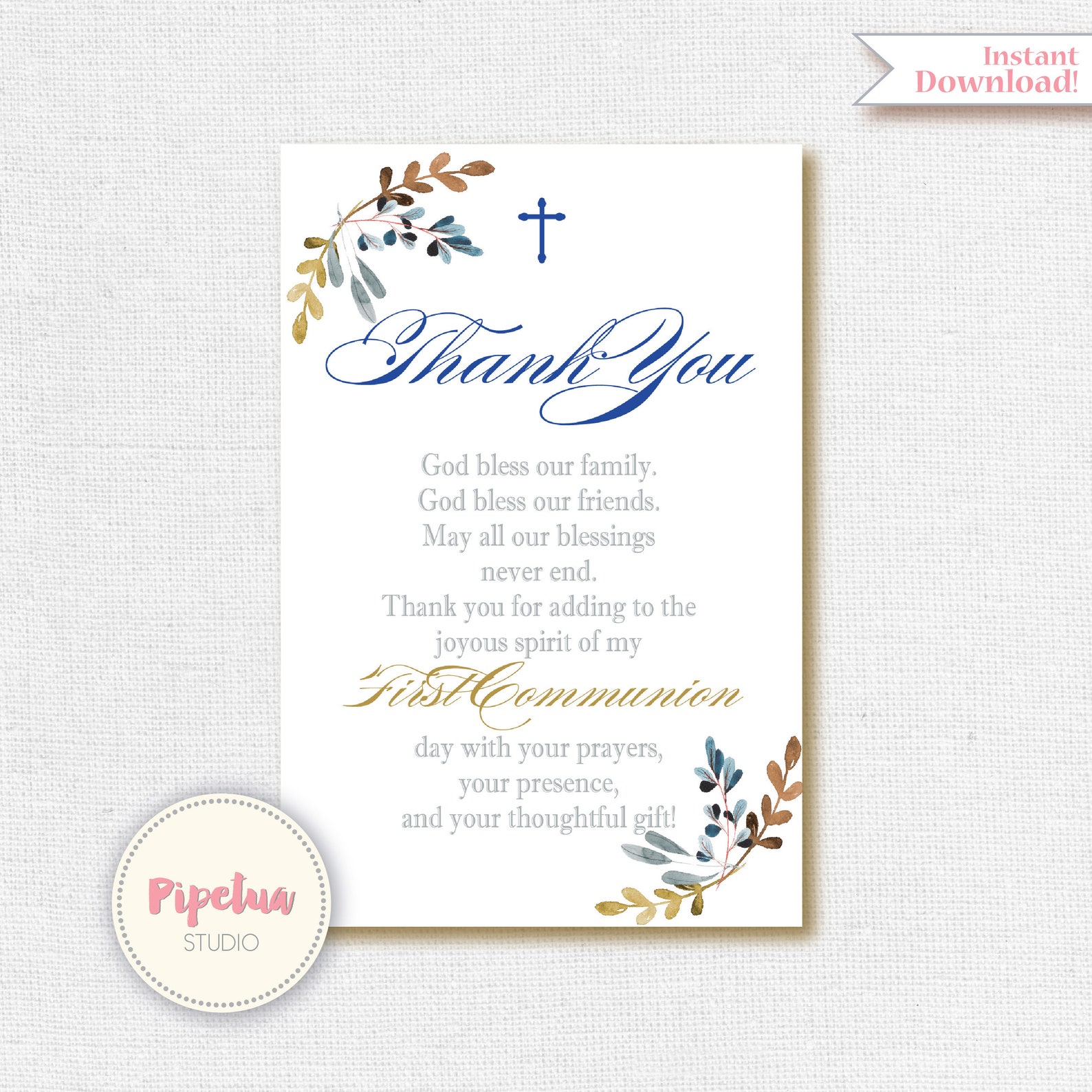 Communion Thank You Card. First Holy Communion. Silver Gold - Etsy