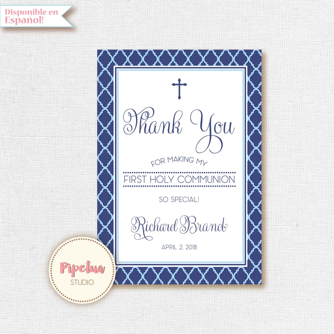 First Communion Thank You Card. First Holy Communion. Navy Blue First ...