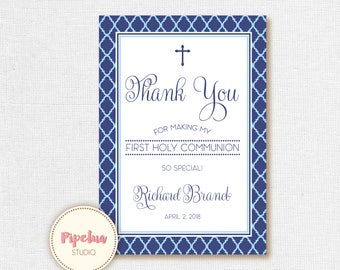 First Communion Thank You Card. First Holy Communion. Floral | Etsy
