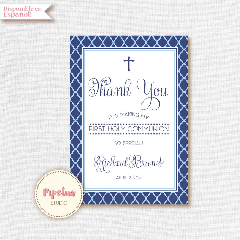 First Communion Thank You Card. First Holy Communion. Navy | Etsy