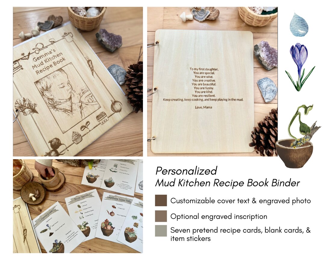 Personalized Mud Kitchen Kids Outdoor Wooden Recipe Book Binder ...
