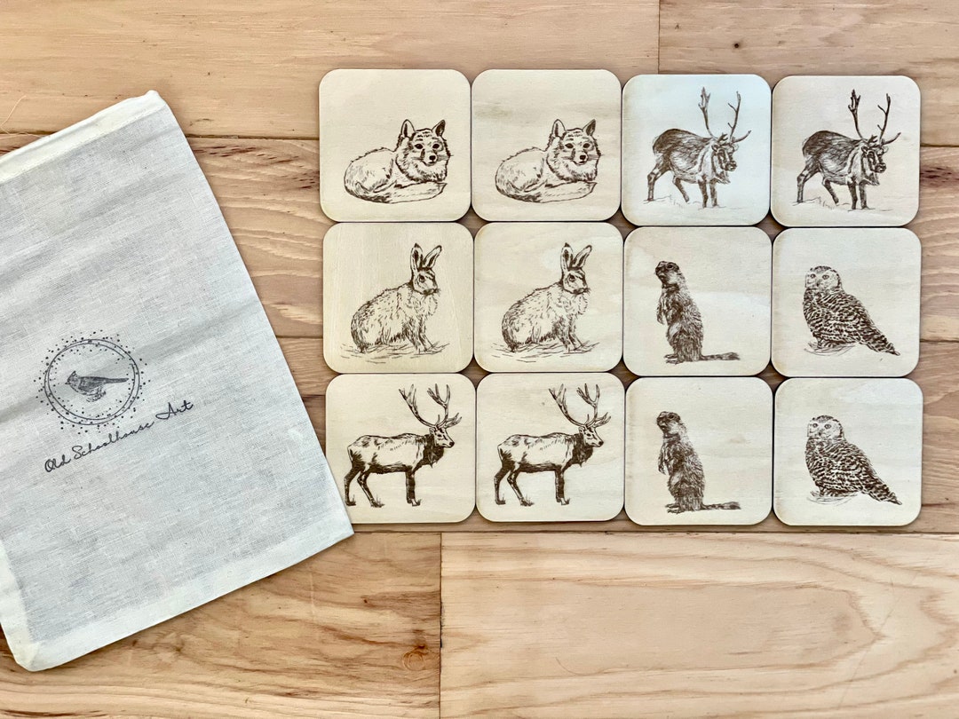 Woodland Animal Engraved Memory Matching Game/ Educational Tool/ Arctic ...