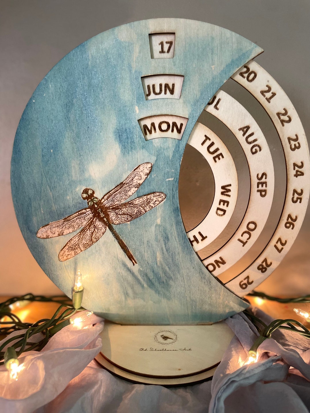 Dragonfly Watercolor Wooden Perpetual Calendar | Nature Art ...
