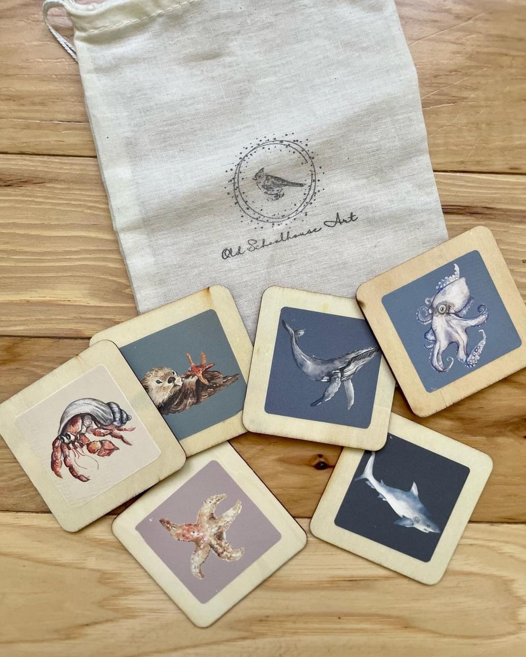 Ocean Aquatic Matching Memory Cards / Wooden Watercolor Artwork ...