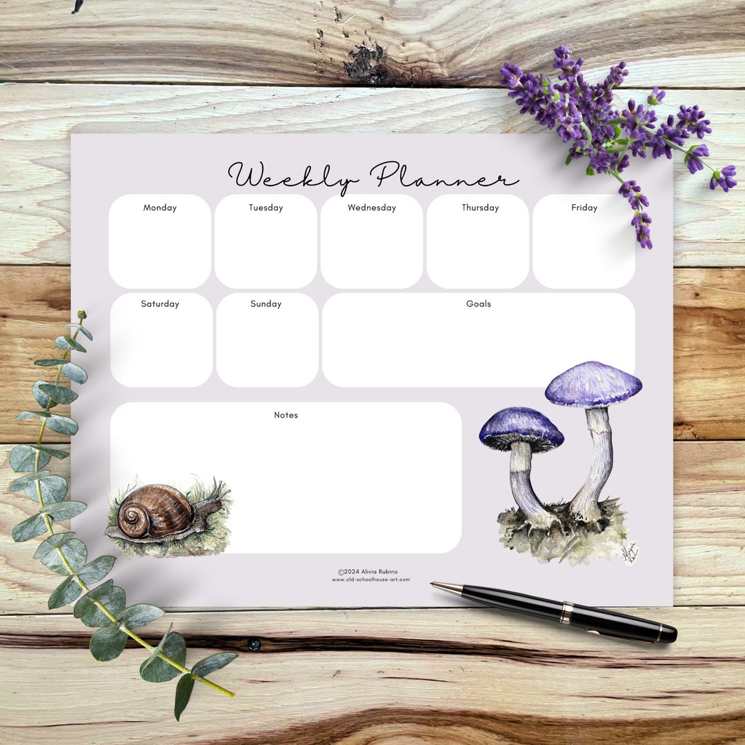 Weekly Planner Purple Violet Cort Mushroom | Physical Paper Desk Pad ...