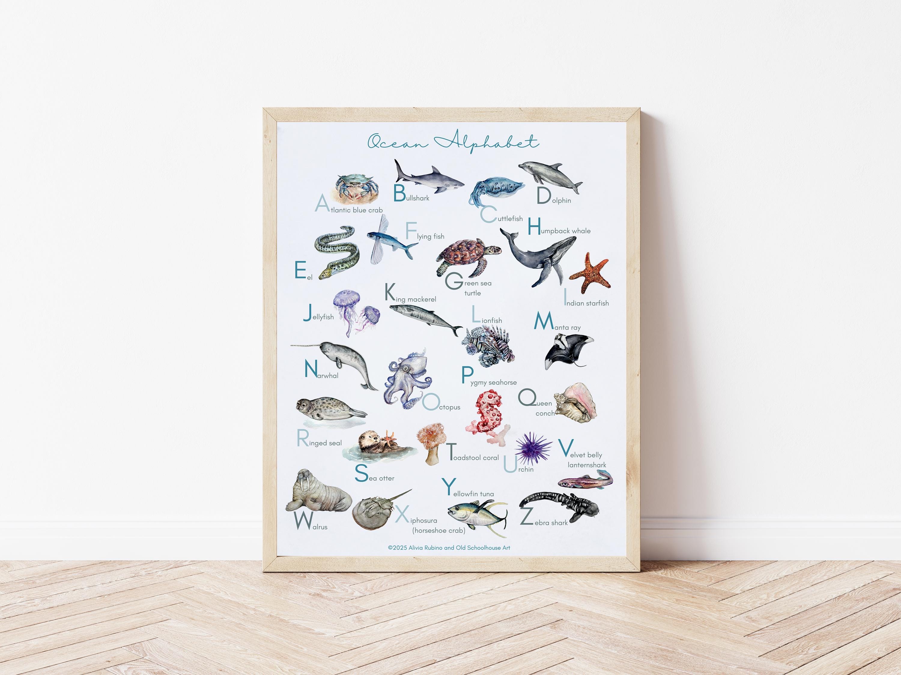 Digital Ocean Alphabet Poster / Original Watercolor Art / Educational ...
