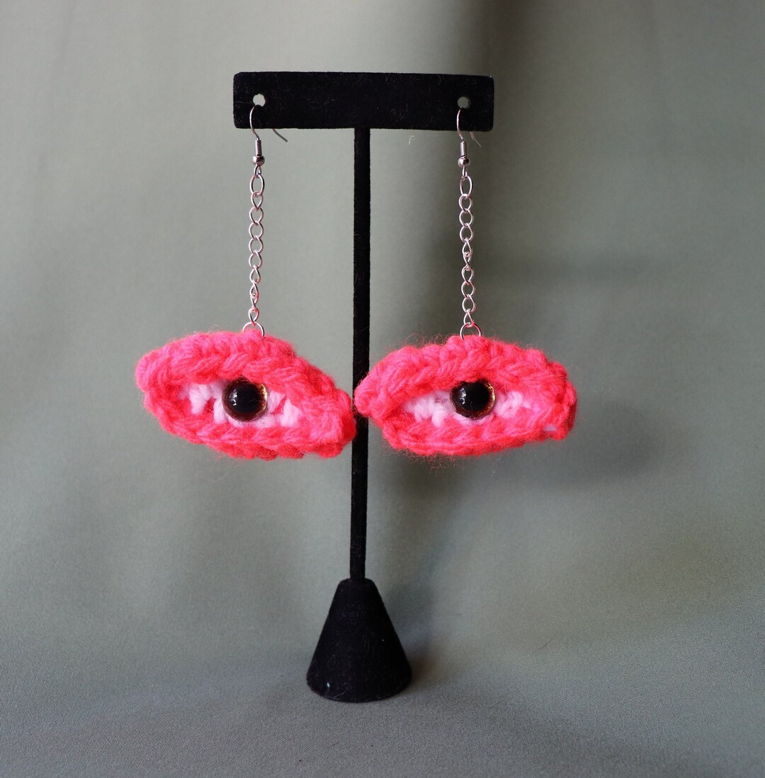 Peach Crochet Eye Statement Earrings: Whimsigoth Witchy Style - Etsy